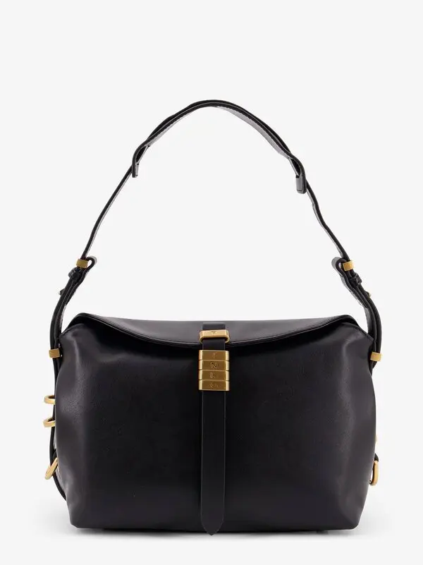 Pinko Leather Shoulder Bag With Metal Logo Detail - Black