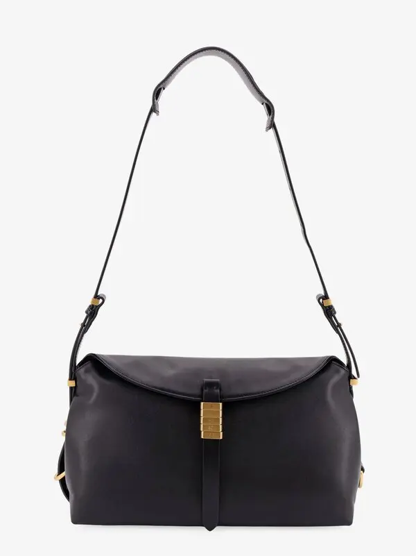 Pinko Leather Shoulder Bag With Metal Detail With Engraved Logo - Black