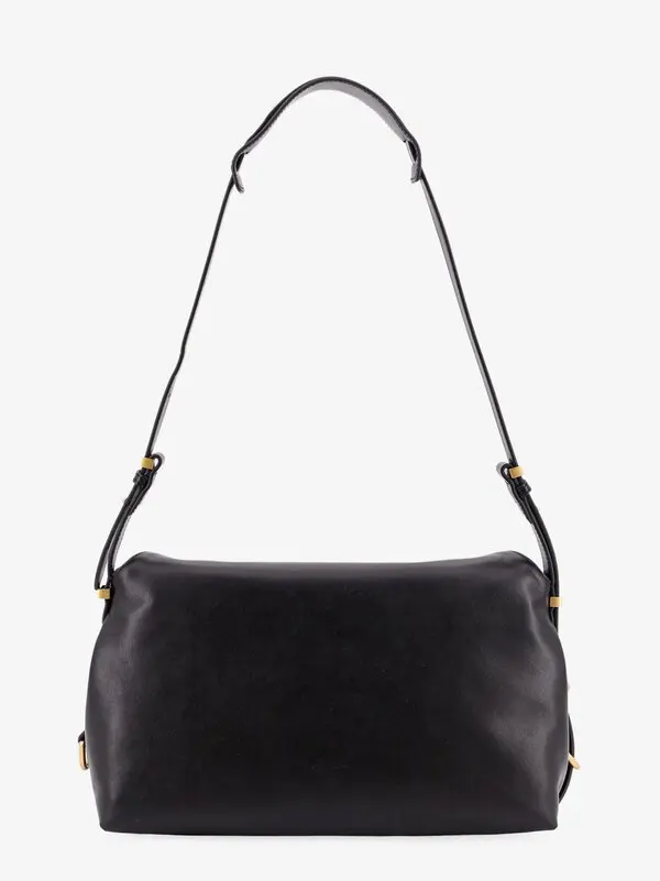 Pinko Leather Shoulder Bag With Engraved Logo Detail - Black