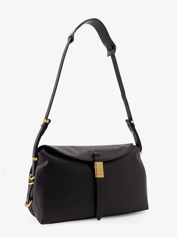 Pinko Leather Shoulder Bag With Engraved Logo Detail - Black