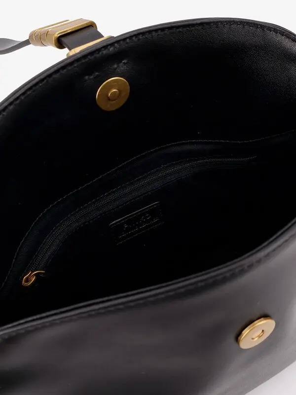 Pinko Leather Shoulder Bag With Engraved Logo Detail - Black