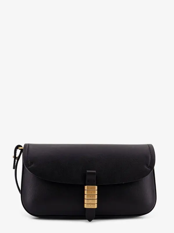 Pinko Saddle Flat Leather Crossbody Bag - Black