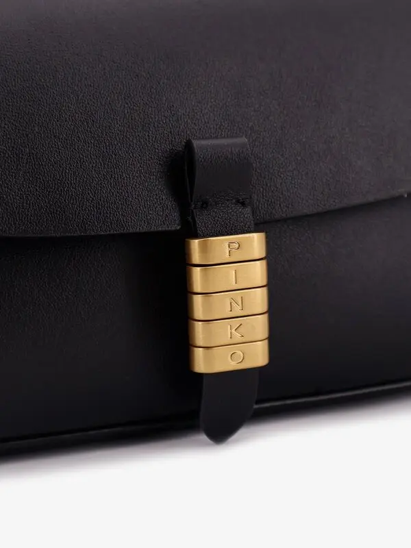Pinko Saddle Flat Leather Crossbody Bag