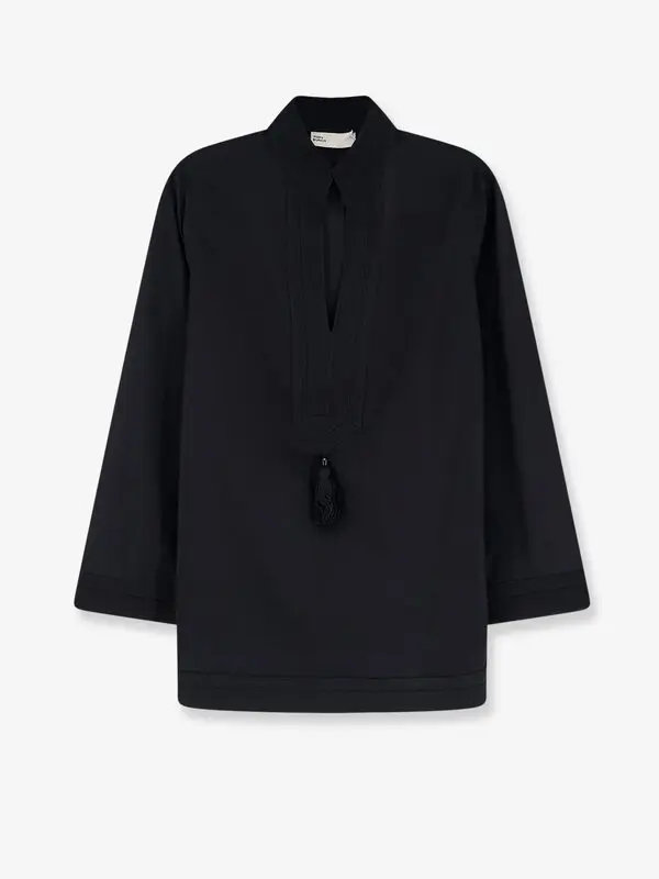 Tory Burch Cotton Tunic With Tassel Detail - Black