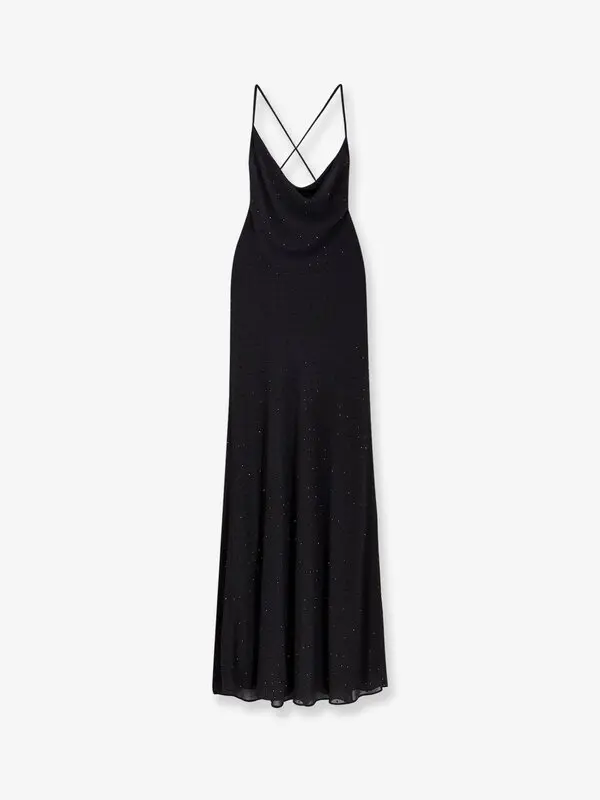 Pinko Farro Long Dress With Rhinestones - Black