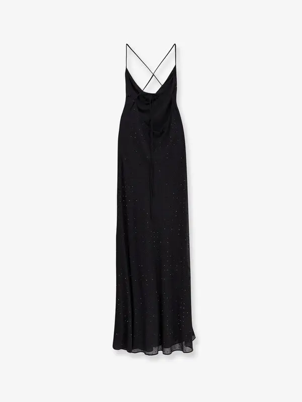 Pinko Farro Long Dress With Rhinestones - Black