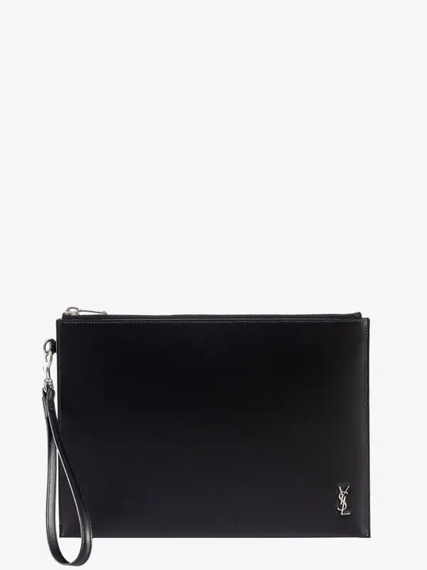 Saint Laurent Leather Clutch With Monogram Detail
