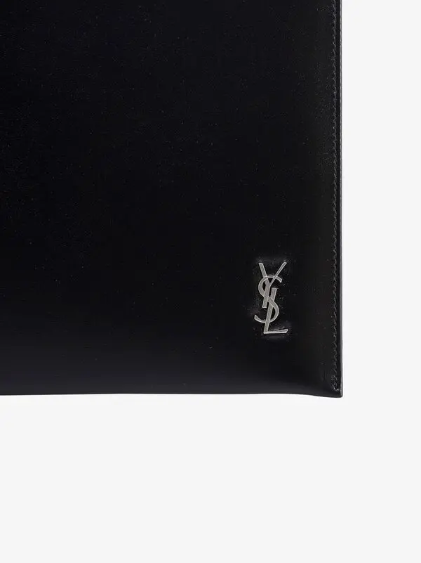 Saint Laurent Leather Clutch With Monogram Detail