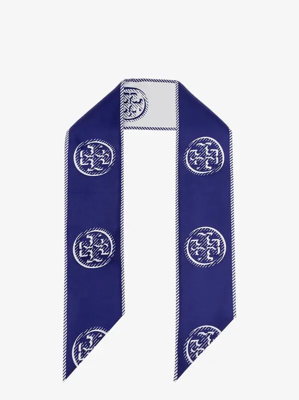 Tory Burch Medallion Logo Ribbon Silk Tie - Blue