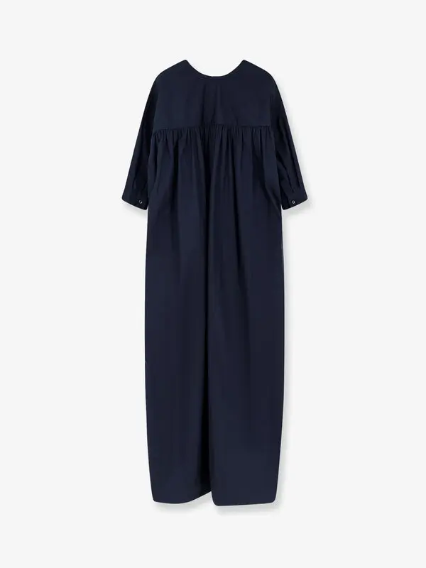 Aspesi Cotton Long Dress With Puff Sleeves And V-neckline