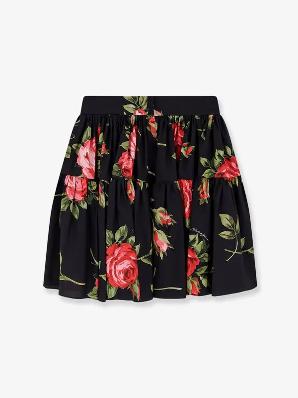 Dolce & Gabbana Cotton Flounced Skirt With Rose Print