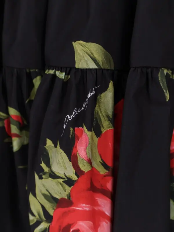 Dolce & Gabbana Cotton Flounced Skirt With Rose Print