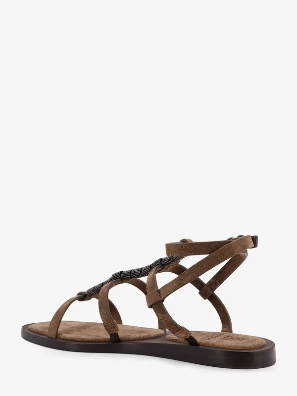 Brunello Cucinelli Suede Sandals With Monili Embellishment