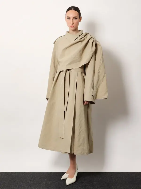 R2W Lumira Linen And Cotton Trench Coat - Beige