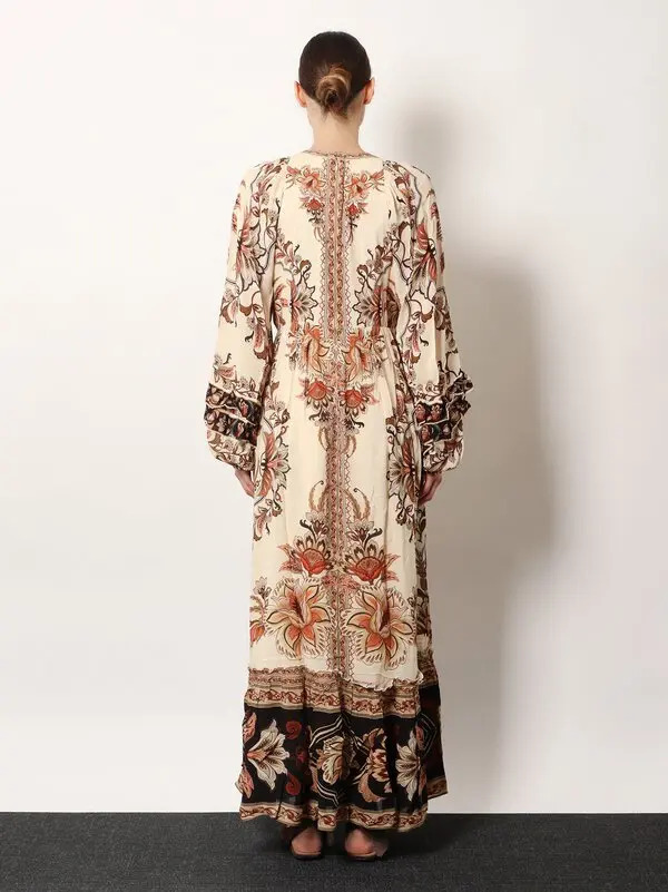 Farm Rio Majestic Maxi Dress With Puff Sleeves And V-neckline
