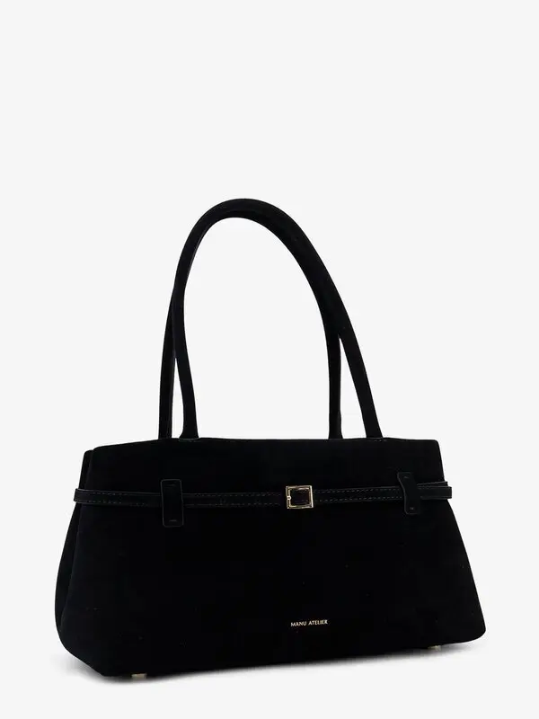 Manu Atelier East West Le Cambon Suede Shoulder Bag - Black