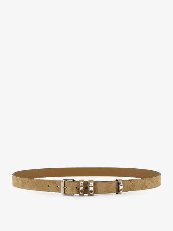 Valentino Garavani Flaneuse Suede Belt With Iconic Studs - Beige