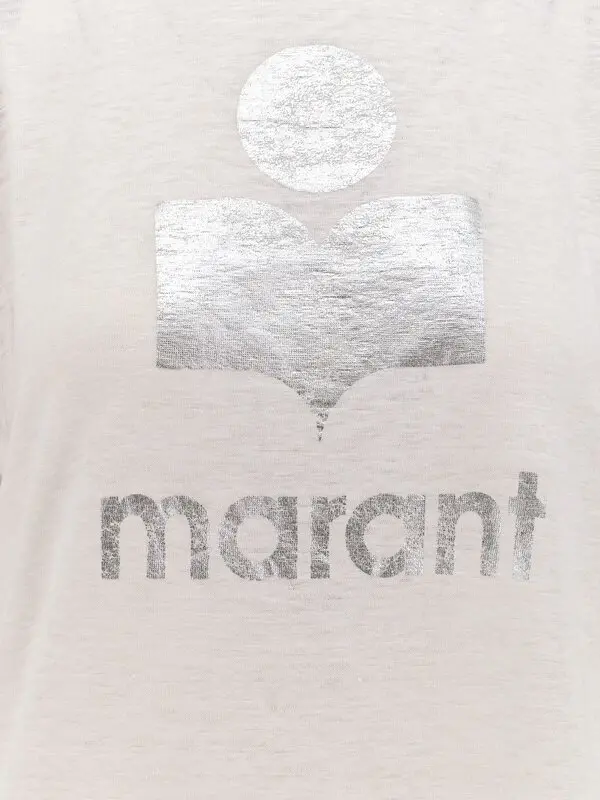 MARANT ETOILE Linen T-shirt With Laminated Logo On The Front