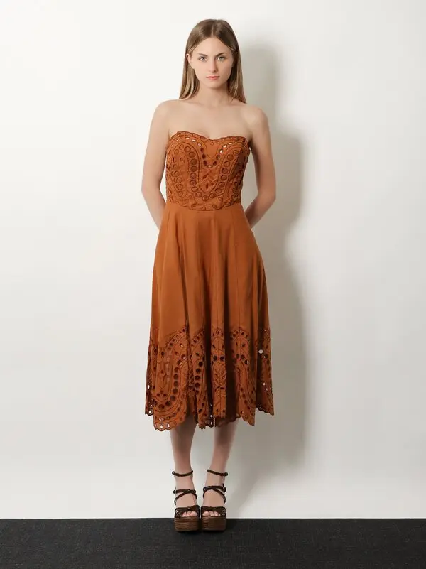 Charo Ruiz Ibiza Embroidered Cotton Blend Midi Dress