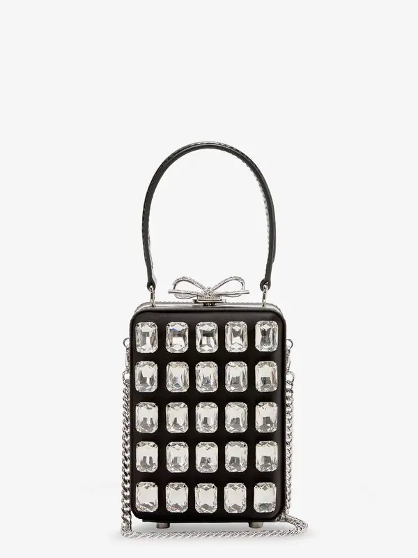 SELF-PORTRAIT Satin Shoulder Bag With Crystals - Black