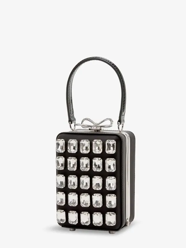 SELF-PORTRAIT Satin Shoulder Bag With Crystals - Black
