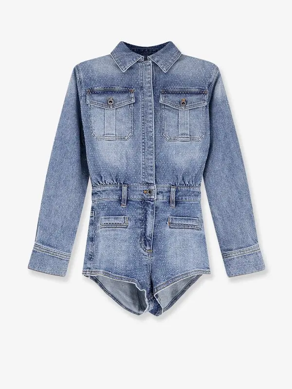 SELF-PORTRAIT Denim Jumpsuit With Rhinestones