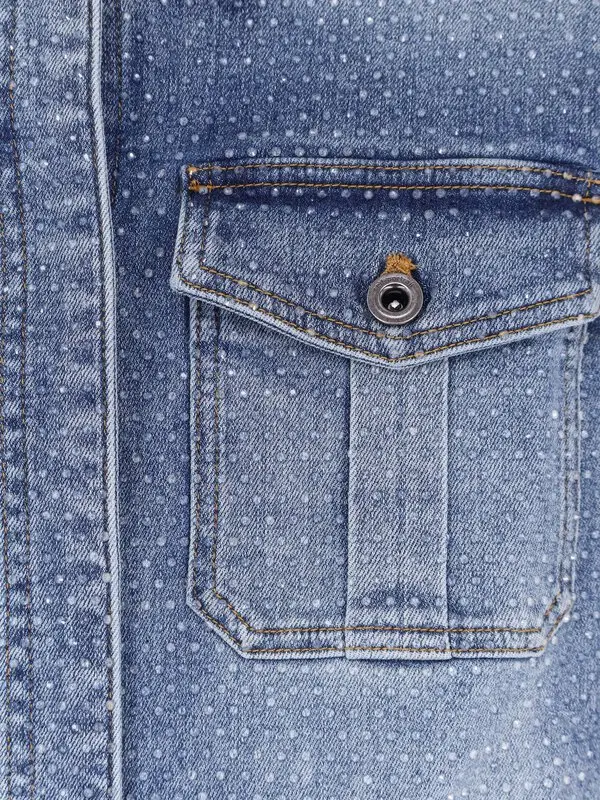 SELF-PORTRAIT Denim Jumpsuit With Rhinestones