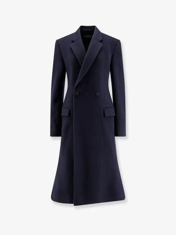 Balenciaga Godet Midi Double-breasted Wool Coat