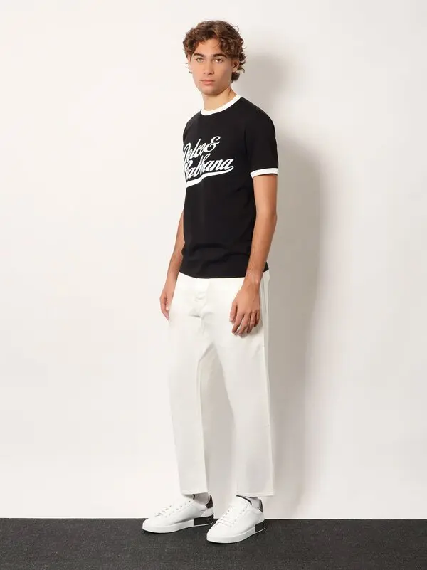 Dolce & Gabbana Cotton T-shirt With Flocked Logo Print