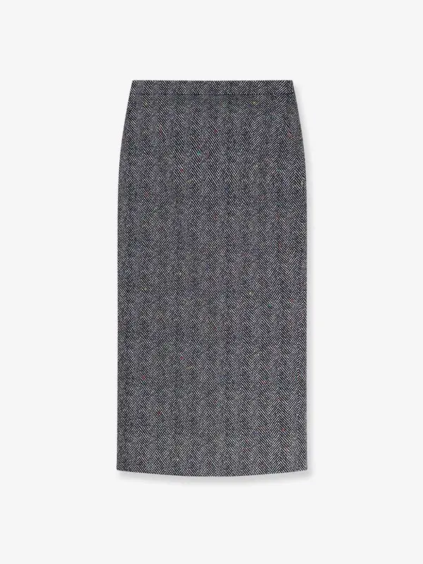 Givenchy Herringbone Motif Cotton Midi Skirt With Pleated Back