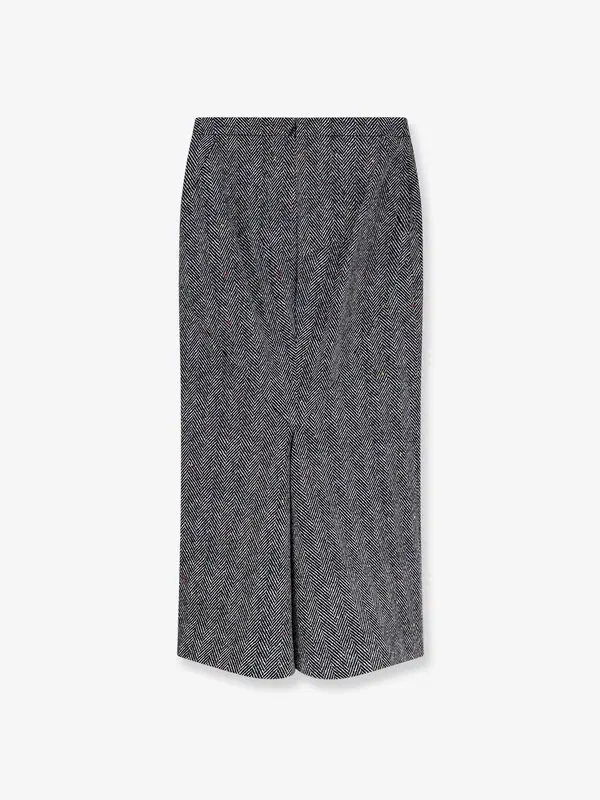 Givenchy Herringbone Motif Cotton Midi Skirt With Pleated Back