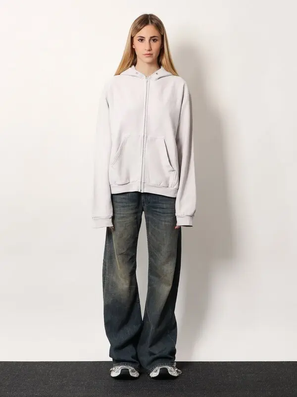 Balenciaga Cotton Zip-up Hooded Sweatshirt With Embroidered Logo