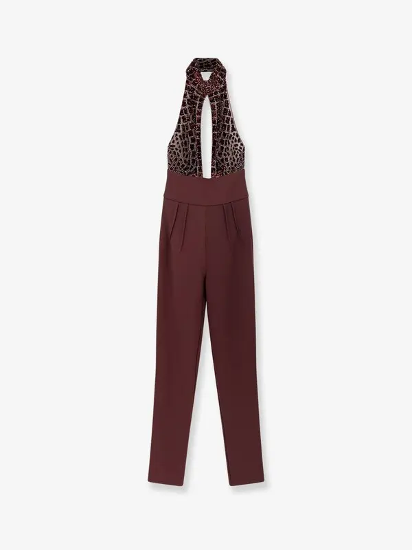 Elisabetta Franchi Halter Neck Jumpsuit With Sequins - Red