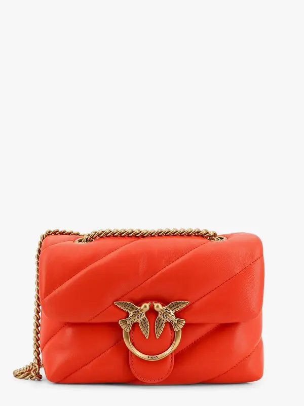 Pinko Matelassé Leather Shoulder Bag With Iconic Love Birds Buckle - Red