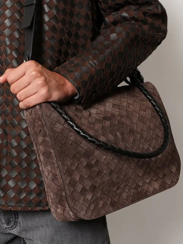 Bottega Veneta Intrecciato Suede Shoulder Bag