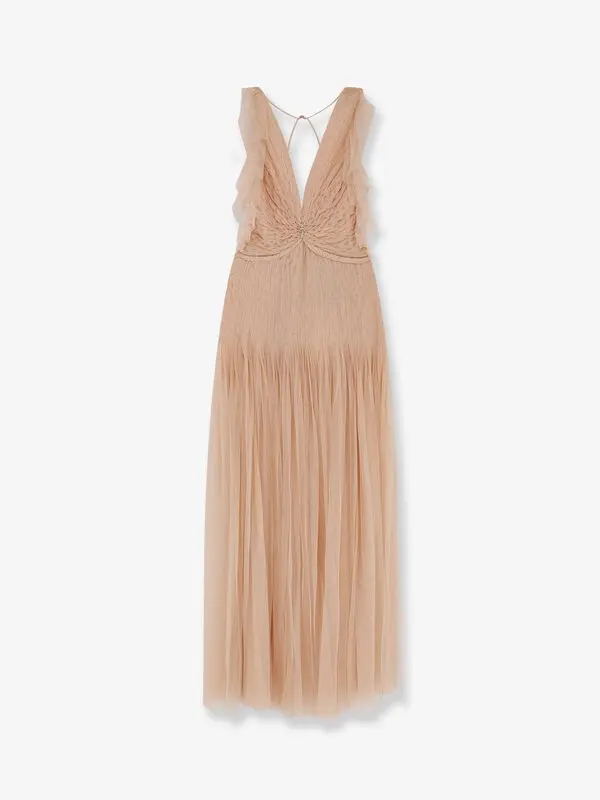 Elisabetta Franchi Red Carpet Long Dress With Rhinestones Detail - Pink