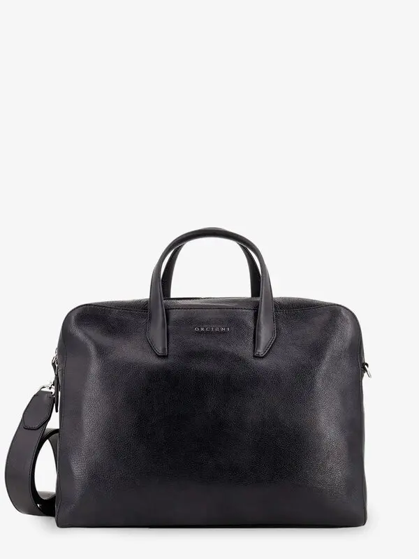 Orciani Leather Work Bag With Front Lettering Logo