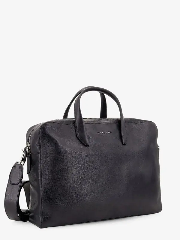 Orciani Leather Work Bag With Front Lettering Logo