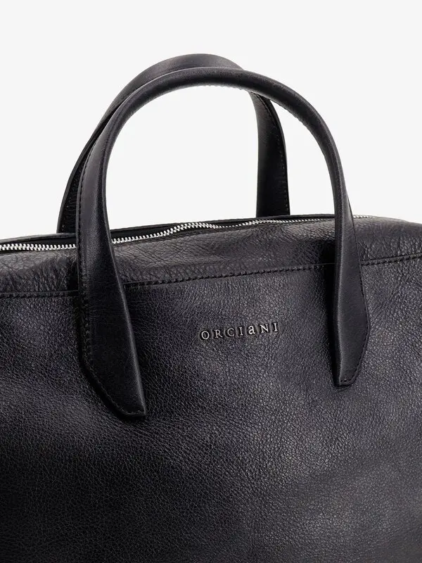 Orciani Leather Work Bag With Front Lettering Logo