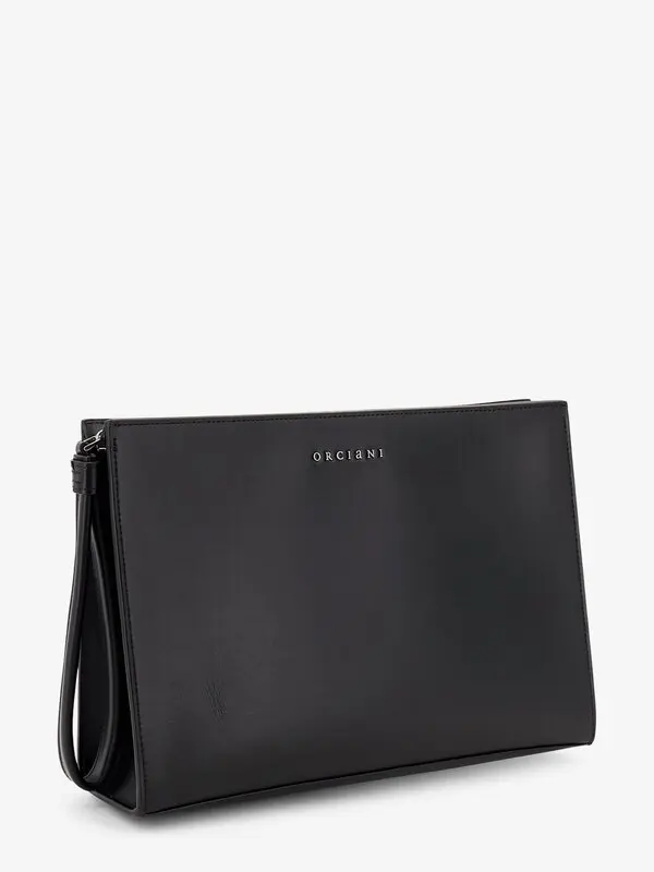 Orciani Leather Clutch Bag With Metal Lettering Logo