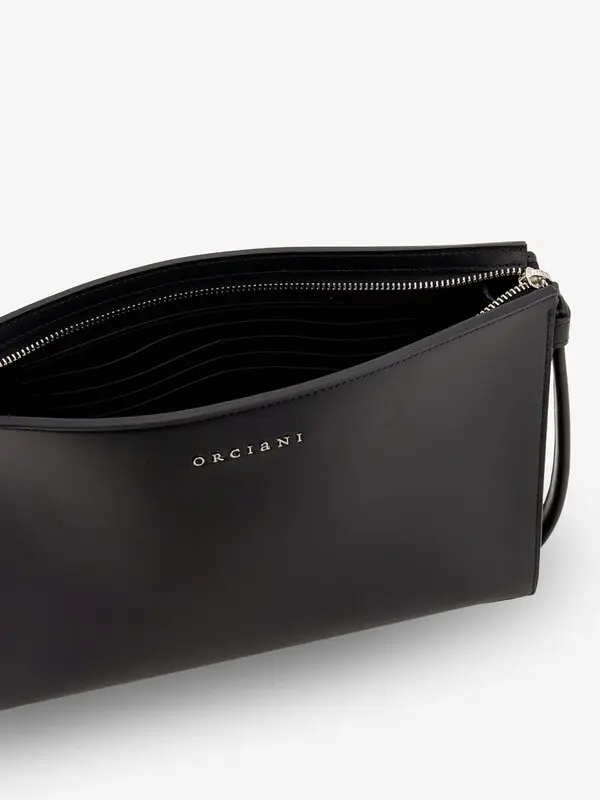 Orciani Leather Clutch Bag With Metal Lettering Logo