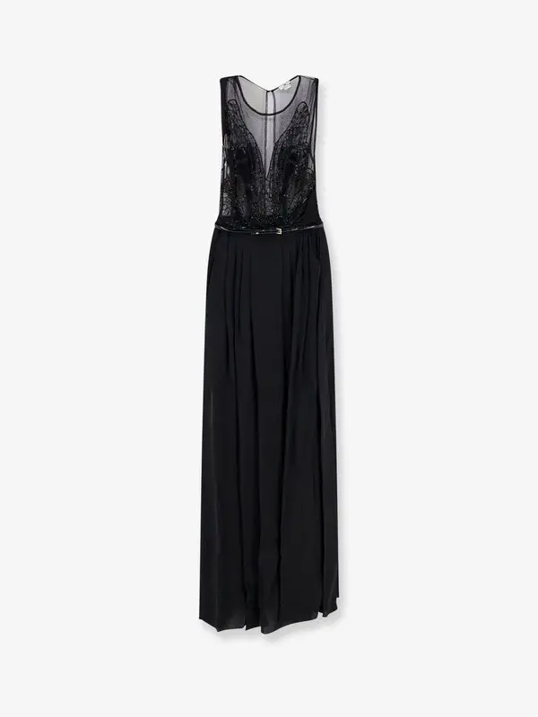 Elisabetta Franchi Red Carpet Long Dress With Belt - Black
