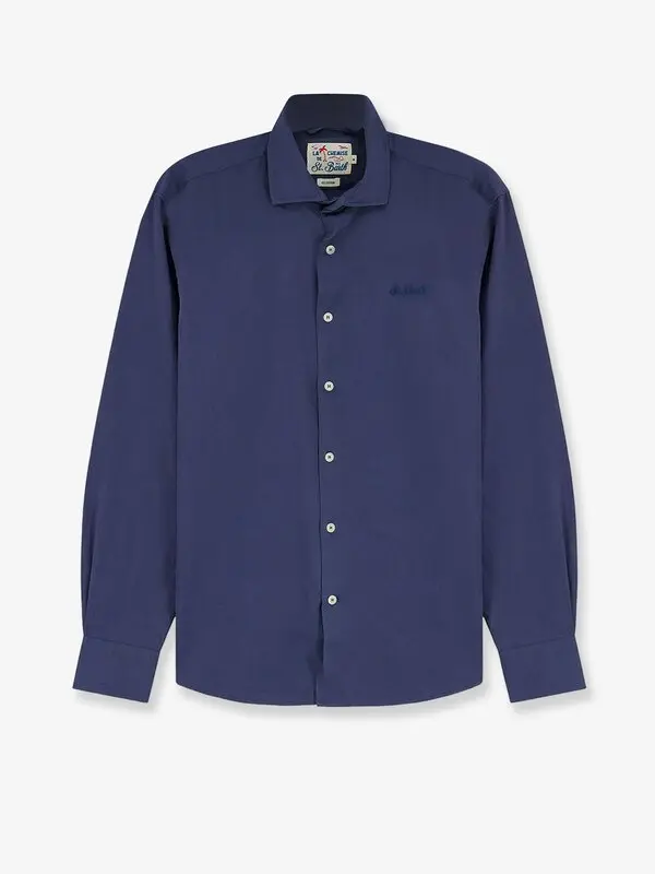 MC2 SAINT BARTH Ice Cotton Shirt With Embroidered Logo On The Front - Blue