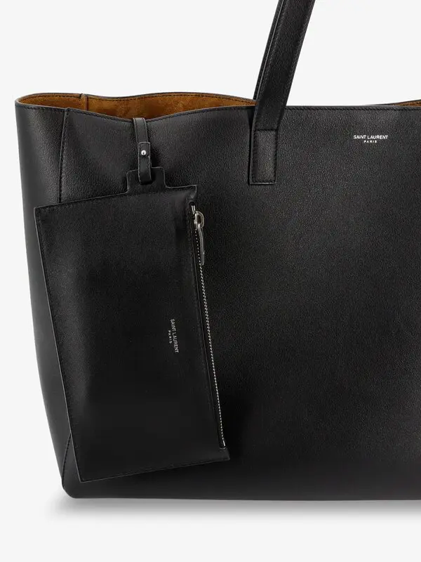 Saint Laurent Leather Shopping Bag With Front Logo