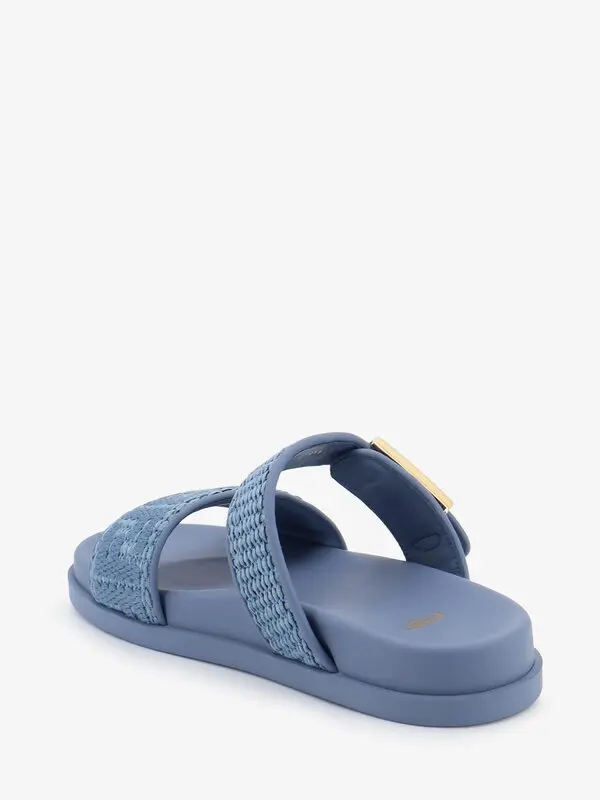 Fendi Feel Woven Rafia Flat Sandals