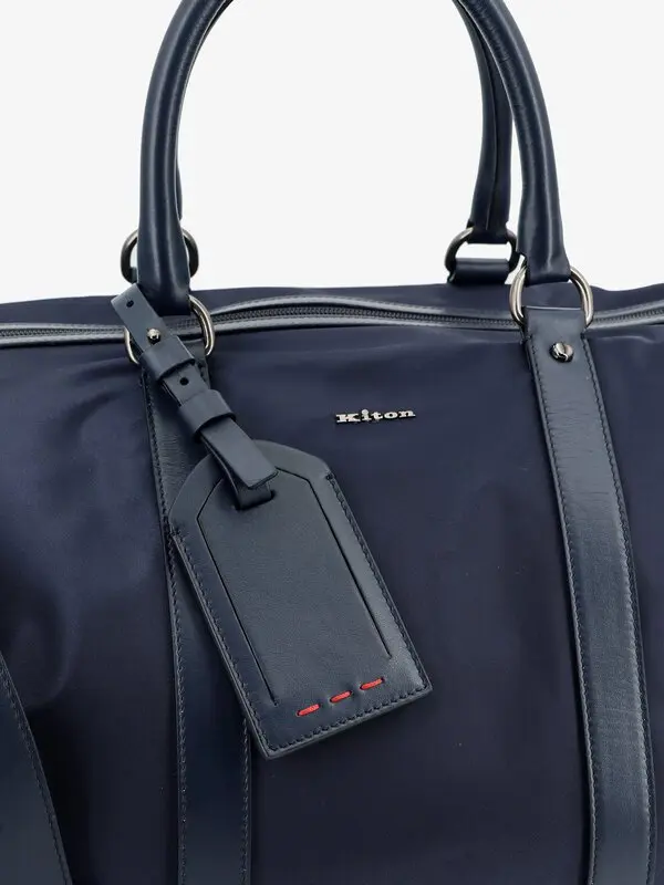 Kiton Nylon Travel Bag With Leather Inserts