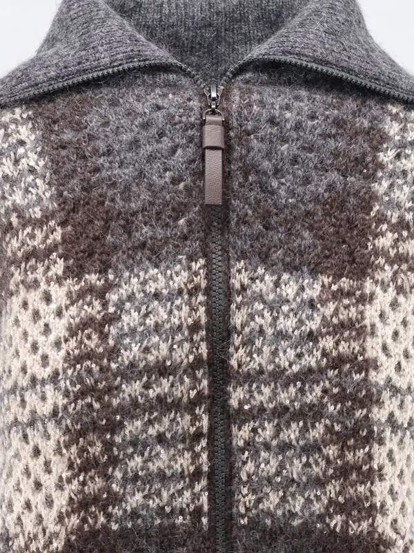 Brunello Cucinelli Cardigan With Intarsia And Micro-sequin Embroidery