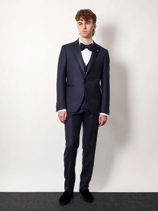 Tagliatore Virgin Wool And Silk Tuxedo With Vest - Blue