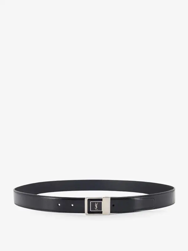 Saint Laurent La 66 Leather Belt With Silver Metal Buckle - Black