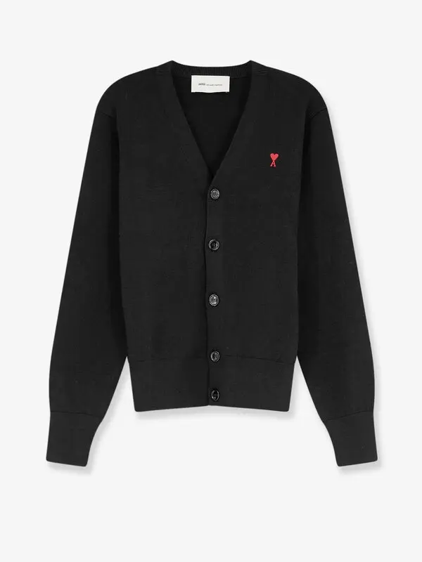 AMI Paris Wool Cardigan With Logo Embroidery